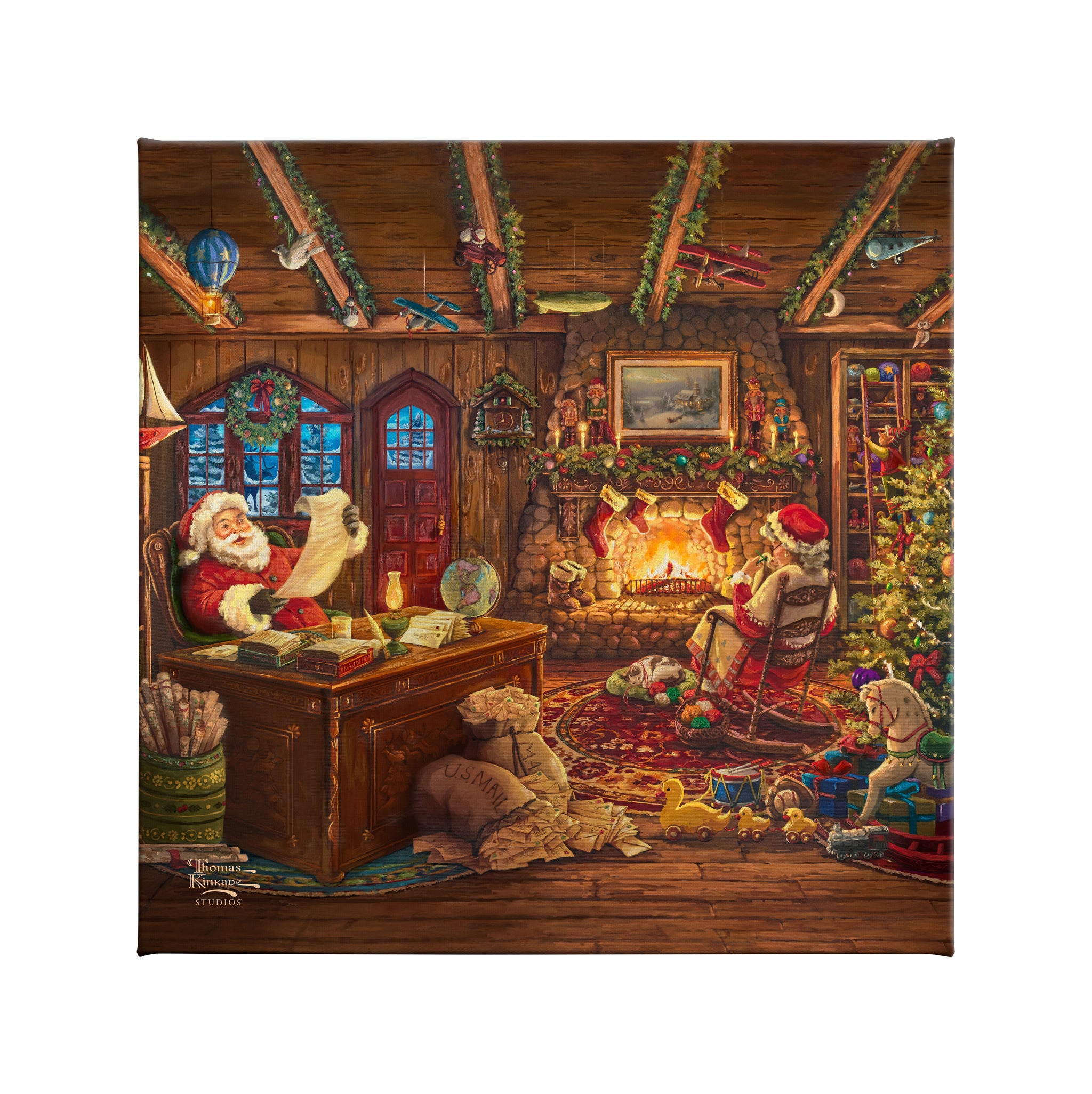 Santa Checking His List - 14" x 14" Gallery Wrapped Canvas – Thomas ...