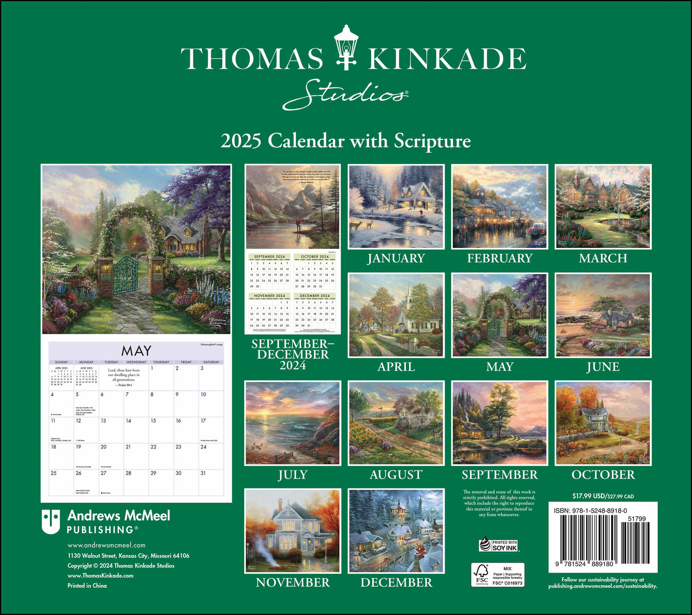 Thomas Kinkade Studios 2025 Deluxe Wall Calendar with Scripture