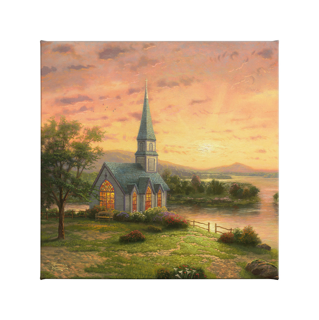 Sunrise Chapel - 14" x 14" Gallery Wrapped Canvas – Thomas Kinkade Studios