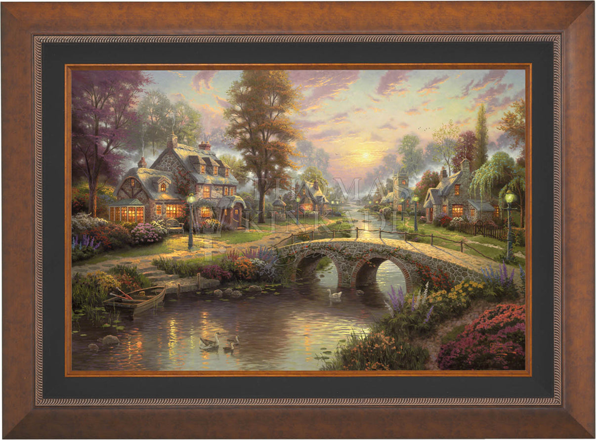 Sunset on Lamplight Lane | Limited Edition English Village Canvas Art ...