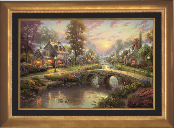 Sunset on Lamplight Lane | Limited Edition English Village Canvas Art ...
