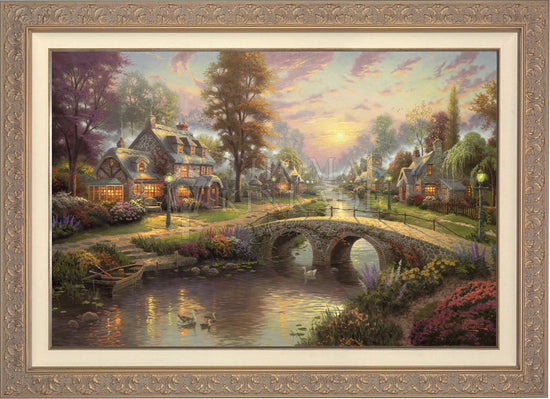 Sunset on Lamplight Lane | Limited Edition English Village Canvas Art ...