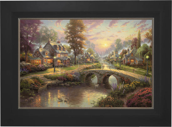 Sunset on Lamplight Lane | Limited Edition English Village Canvas Art ...